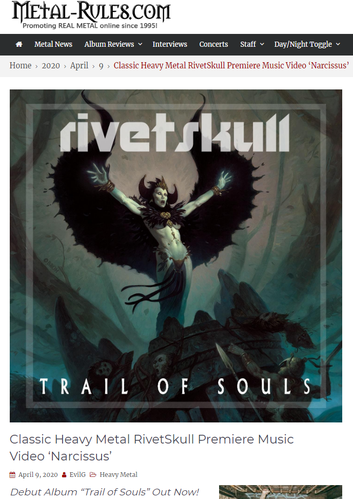 Classic Heavy Metal RivetSkull Premiere Music Video ‘Narcissus’ via Metal-Rules; Debut Album ...