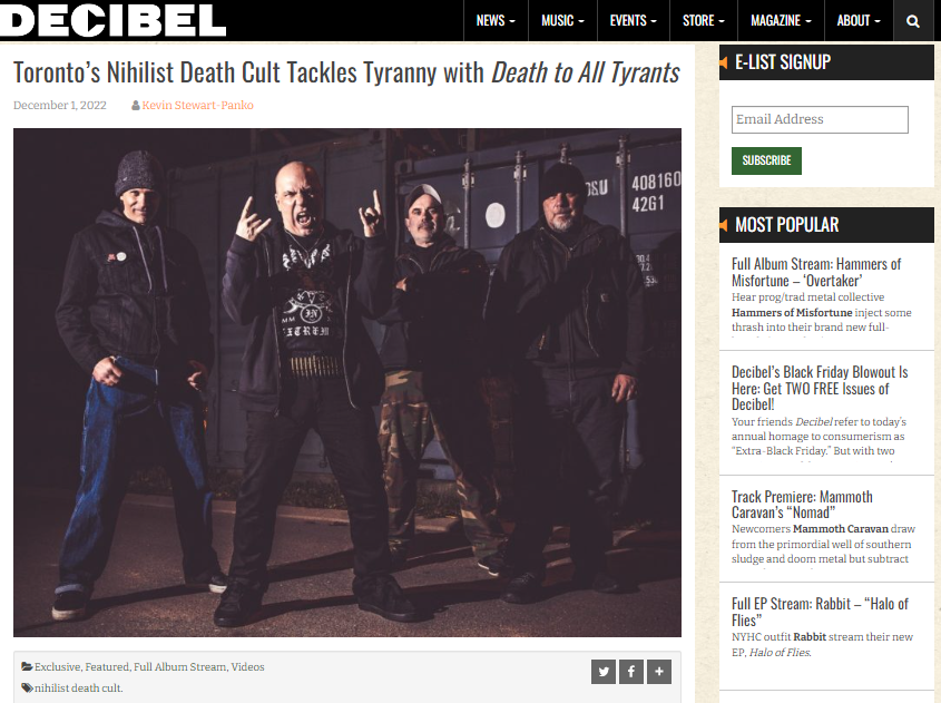 Decibel Is Now Streaming NIHILIST DEATH CULT’s (members ex-Pestilence ...