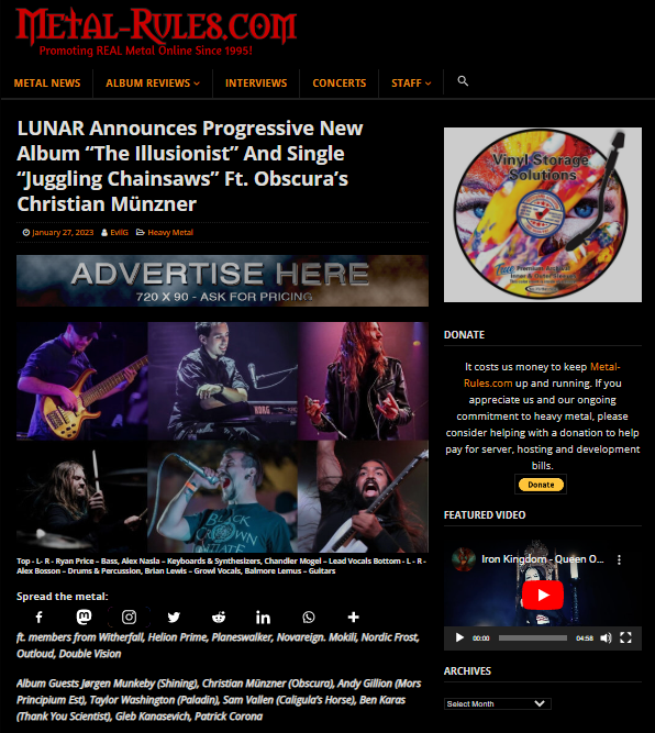 LUNAR Announces Progressive New Album “The Illusionist” And Single ...