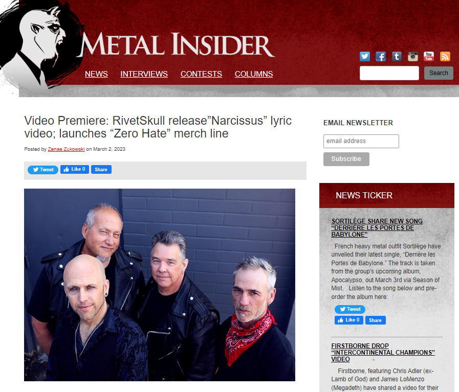 RivetSkull Launches ZeroHate Merch Line With New Video “Narcissus” – Proceeds Donated To Metal ...