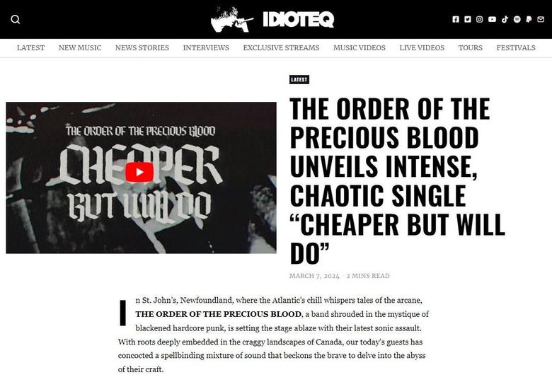 The Order of The Precious Blood Unveils Intense, Chaotic Single ...